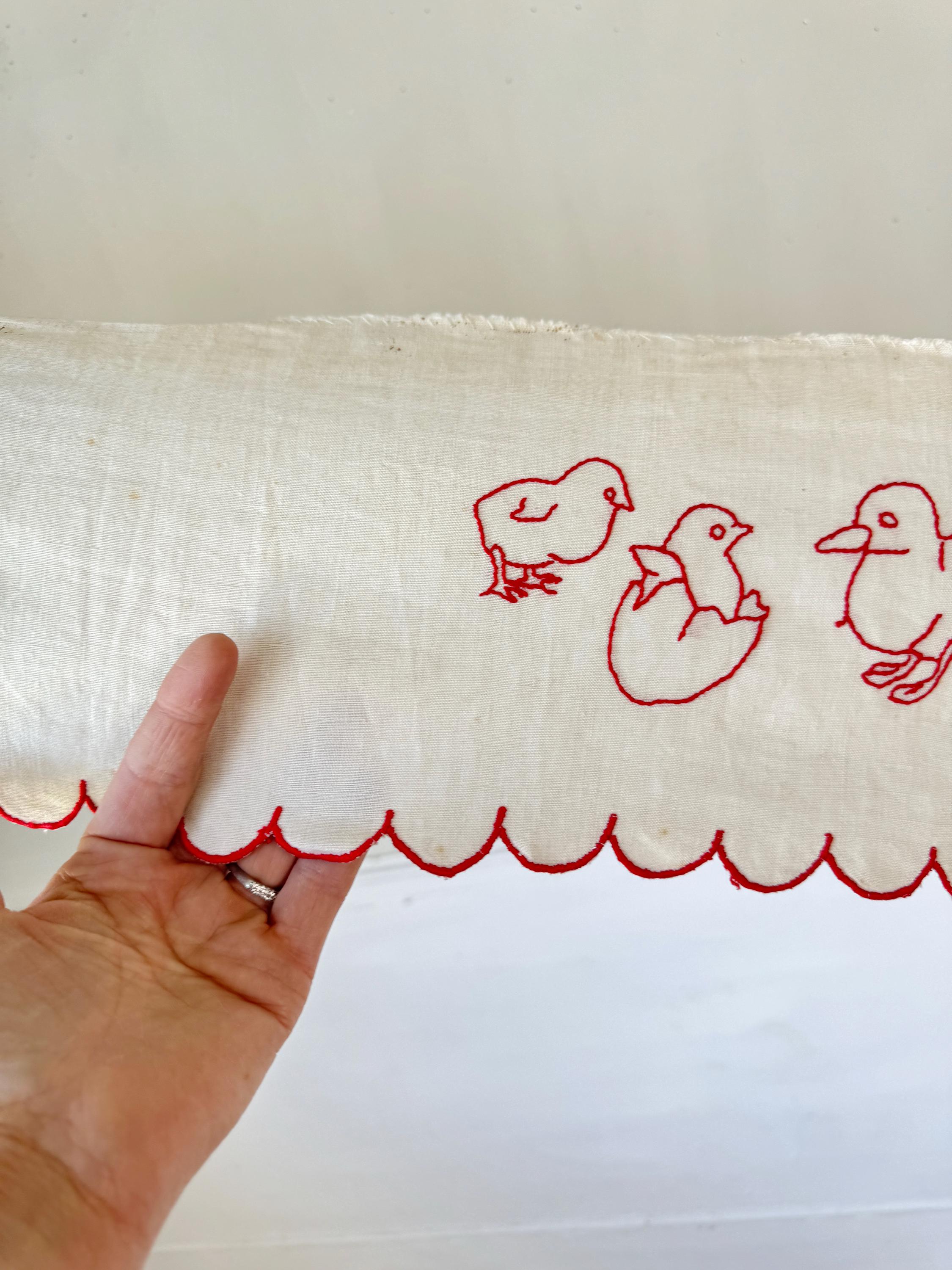 89x7 Embroidered Redwork French Old 1920s 1930s Kitchen Valance Red ...