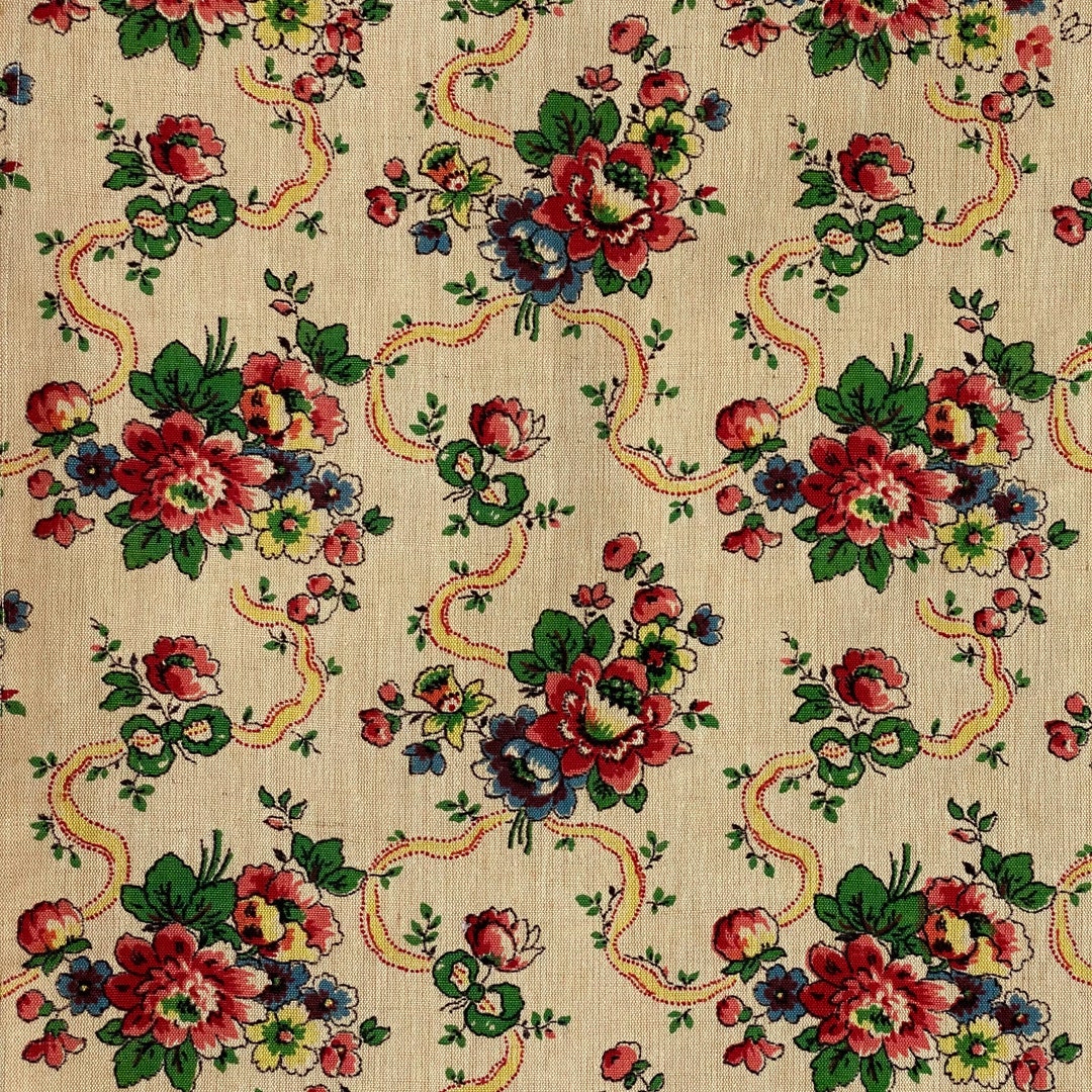 Printed Fustian Linen Cotton Mix French Floral Fabric Bright Colors Eco ...