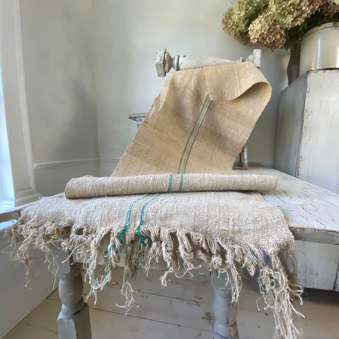 Plain Linen Bolt Grain Sack Fabric Antique Homespun Hemp Nubby and Slubby Weave Boho Eco ...