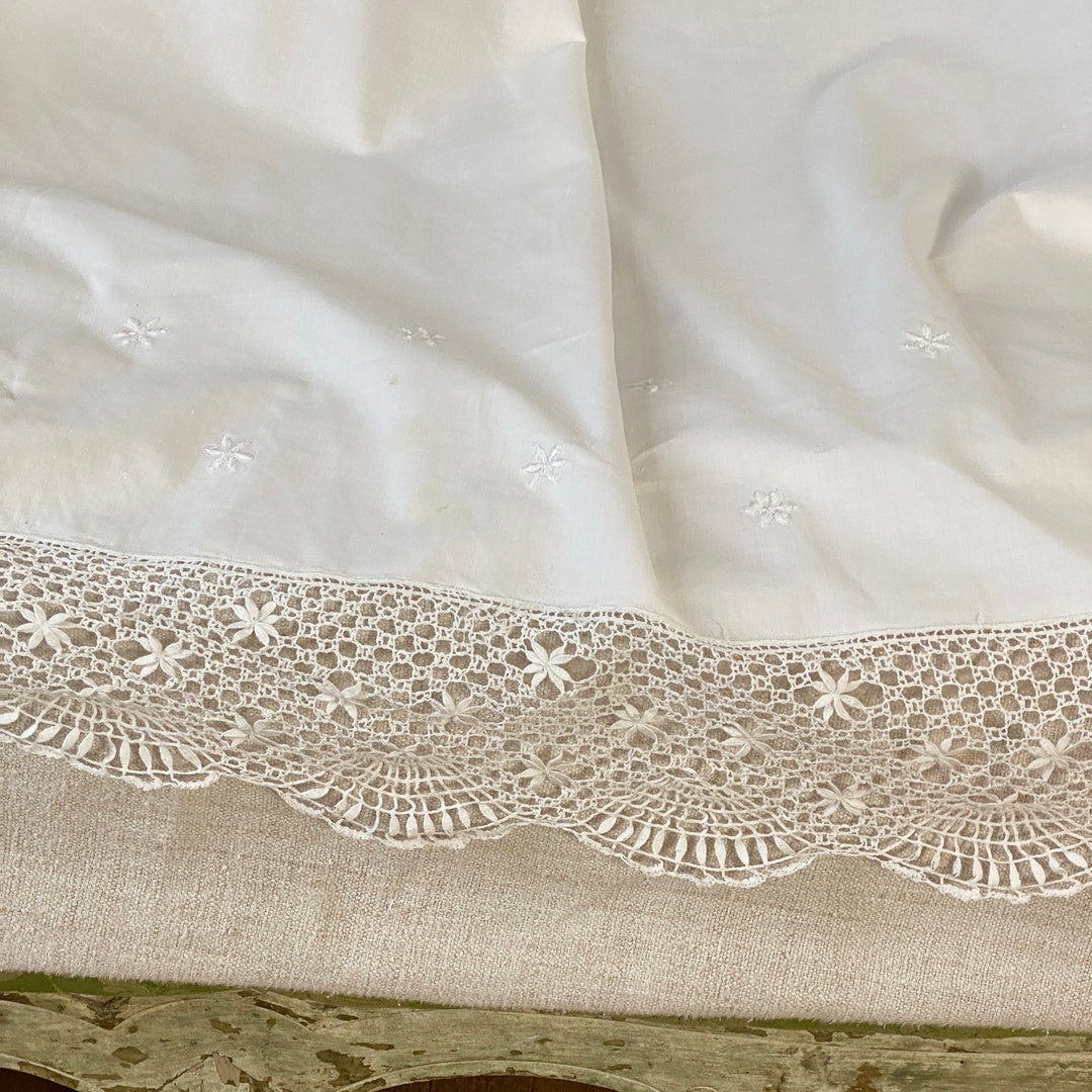 110 X 78 Unique Handmade Vintage Hotel Cotton Portuguese Sheet Linen ...