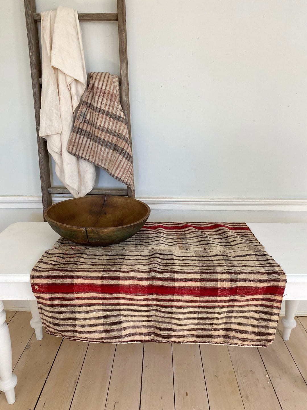 Grain Sack FABRIC Table Runner Vintage Antique Organic Wool Hand-woven ...