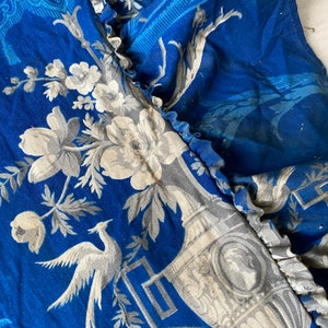 128X56 LARGE 1860 Curtain Prussian Blue French Rococo Floral ...