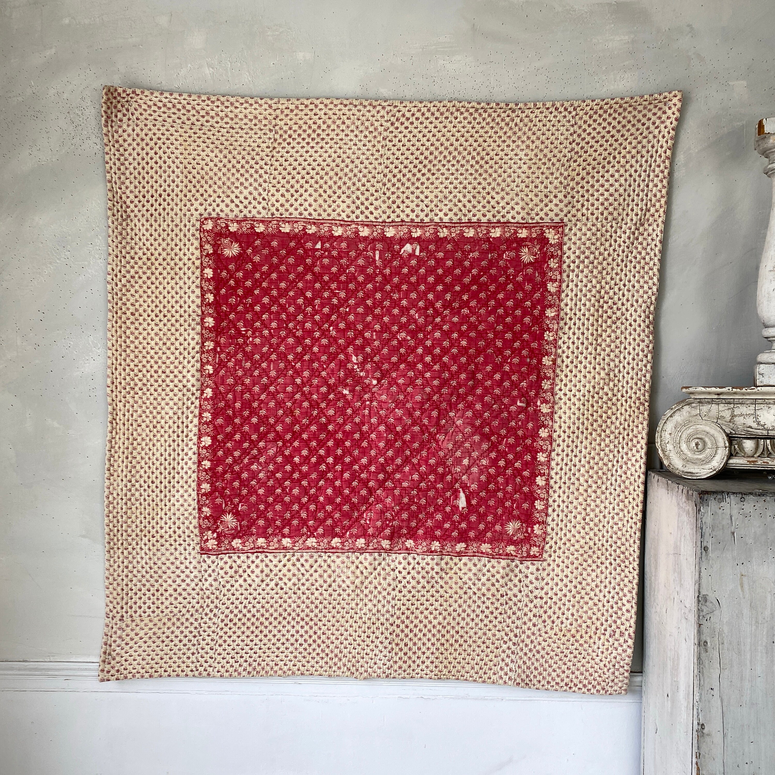Provence Antique French Boutis Quilt Pink Blue 18th 19th Century Fichu ...