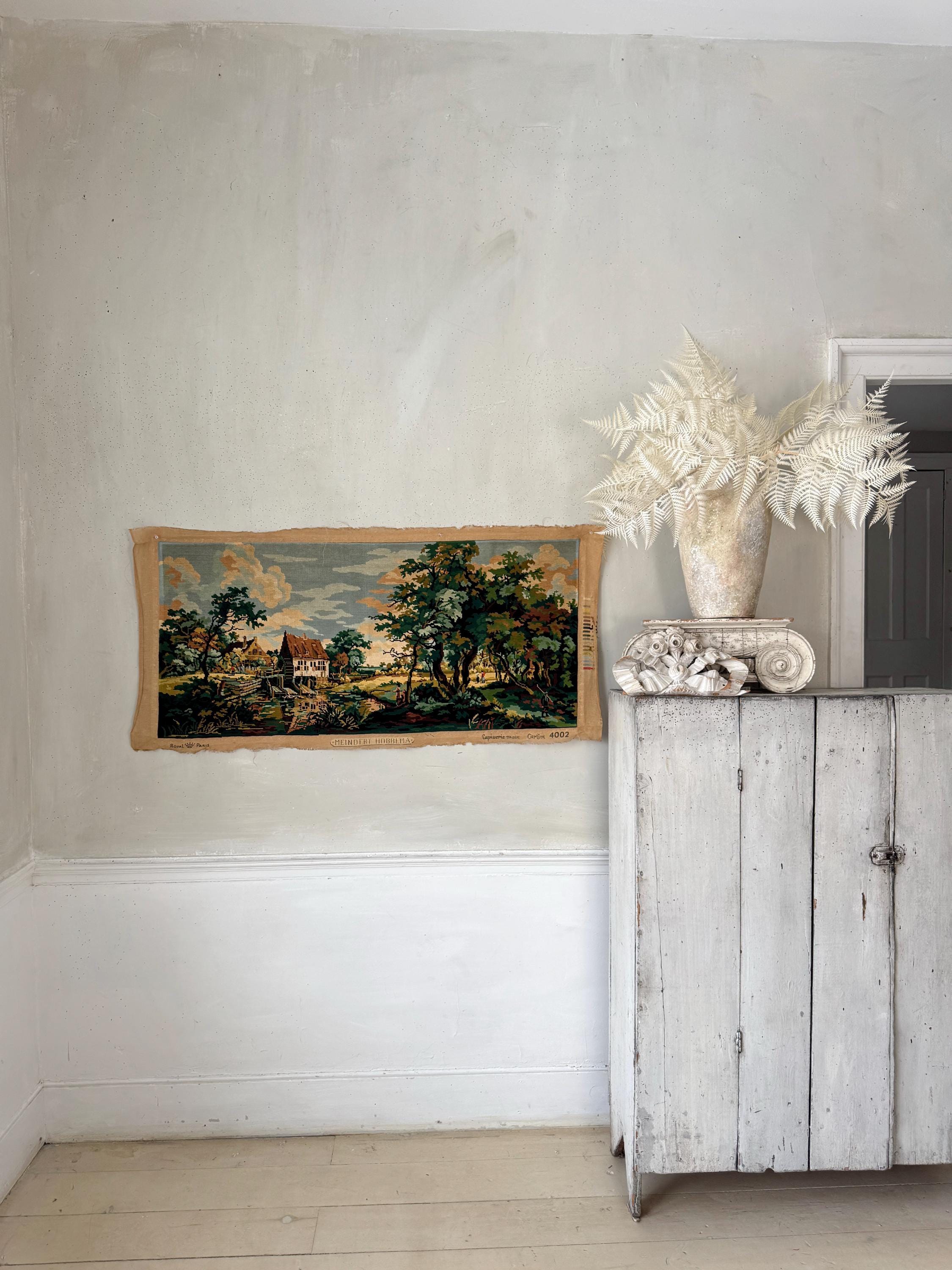 3.7ft X 1.7ft Vintage Needlework Wall Hanging 1940’s European Landscape ...