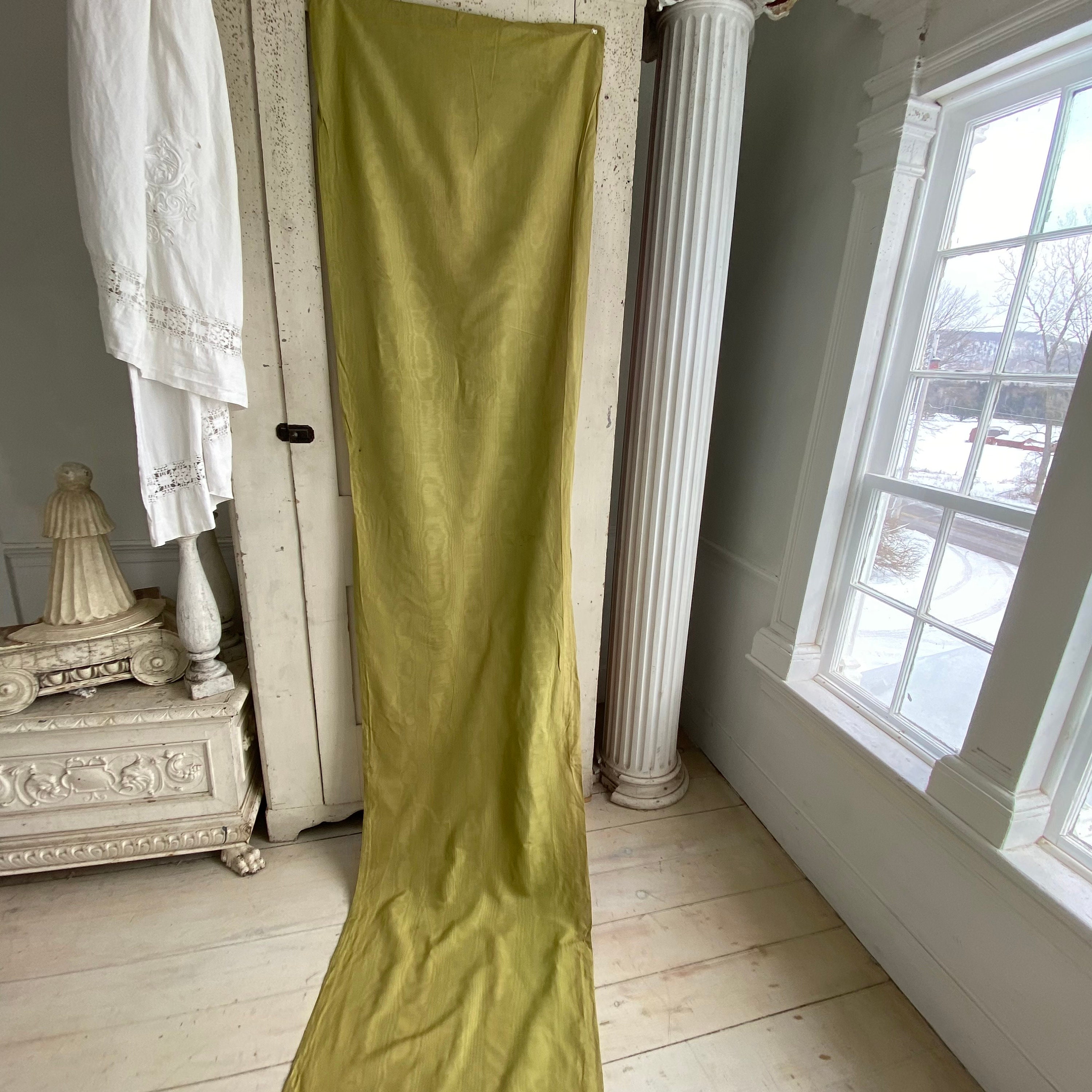 Green Drape Antique Chartreuse Watered Silk Bed Curtain Drape | Etsy