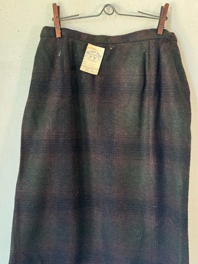 25 W Vintage French Wool Blend Skirt 1950s Unused Deadstock Plaid Tweed ...