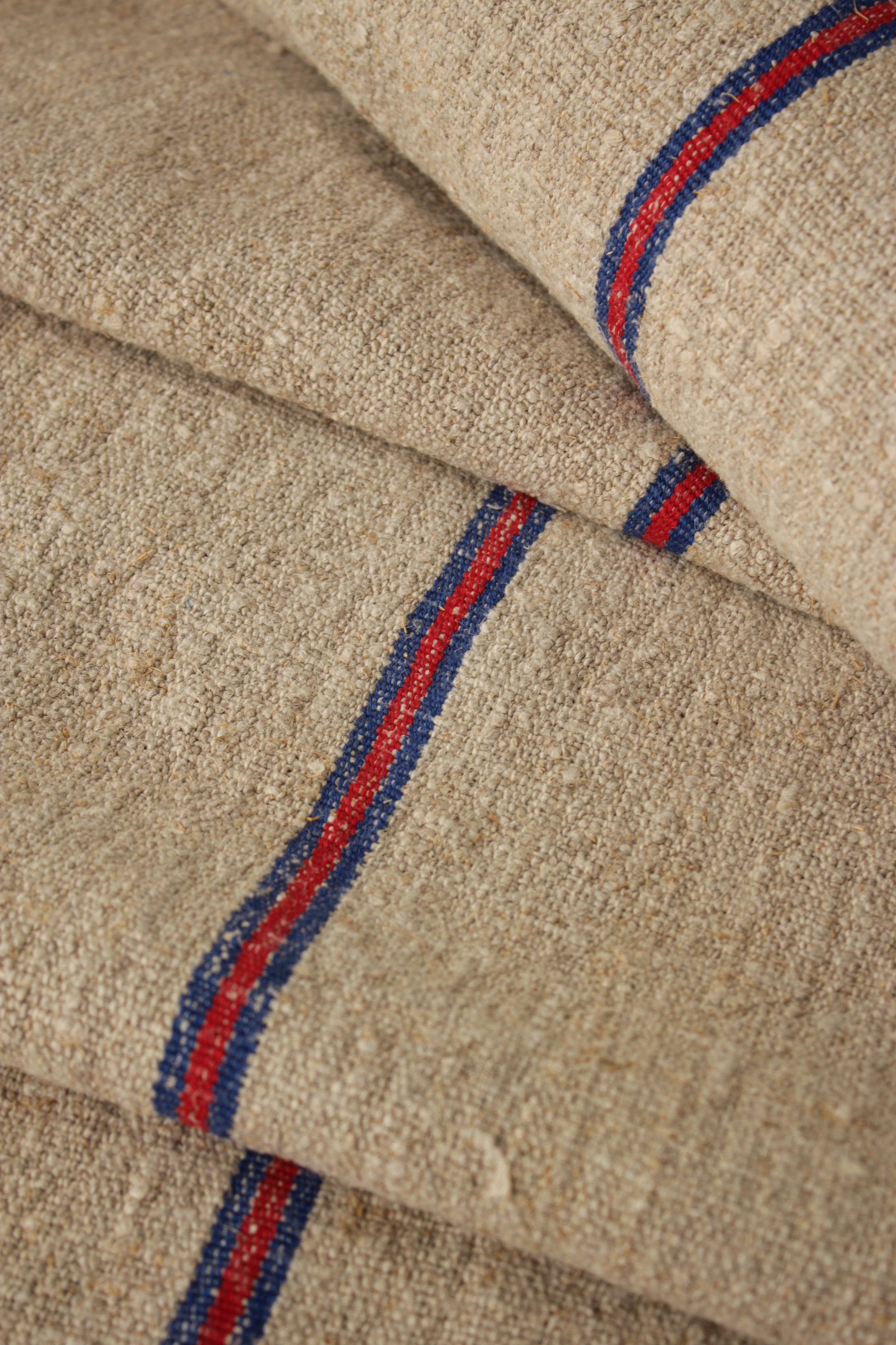 Grain sack Fabric linen by the yard red and blue striped | Etsy