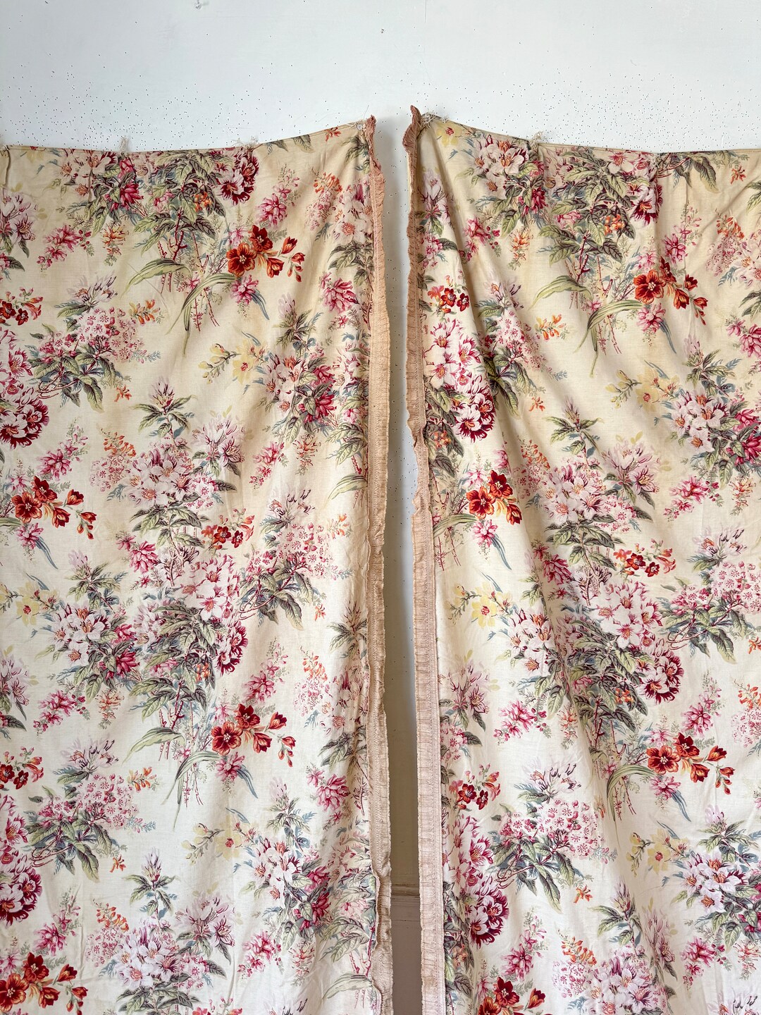 103x55 2 TWO 1930's SET Antique French Printed Drapes Paul Dumas ...
