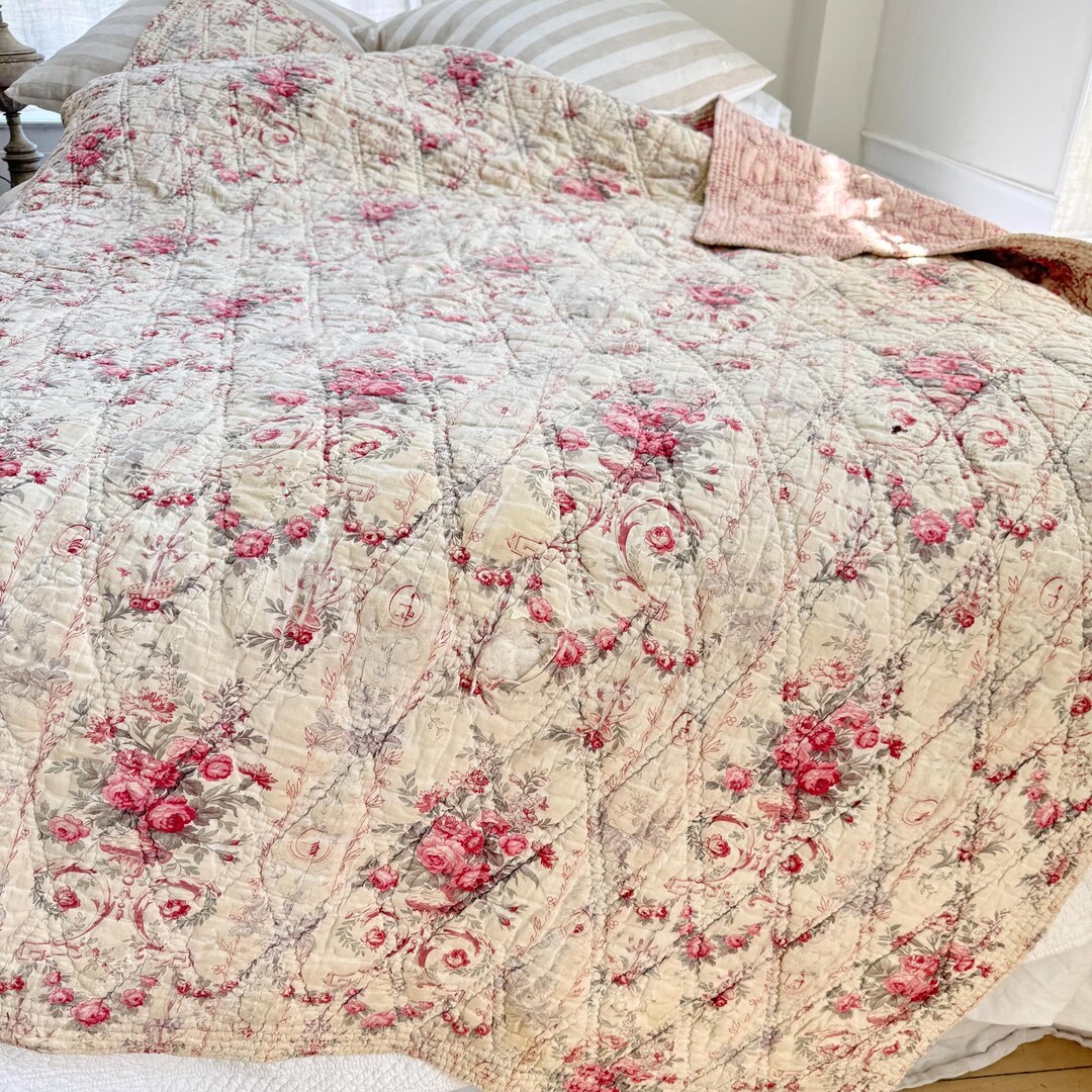 82x72 WOW Vintage French Quilt Wholecloth Whole Cloth Antique Stitched ...
