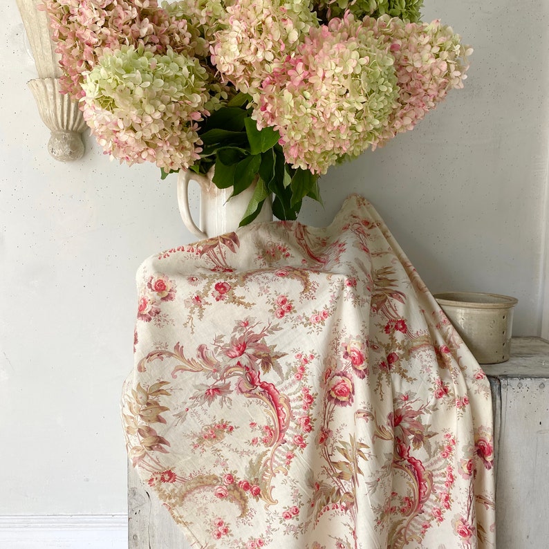 Antique French Floral Fabric C 1870 Printed Cotton Rococo - Etsy