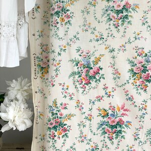 Cheerful Antique 1950s French Floral Bouquet Cotton Fabric Romanex the ...