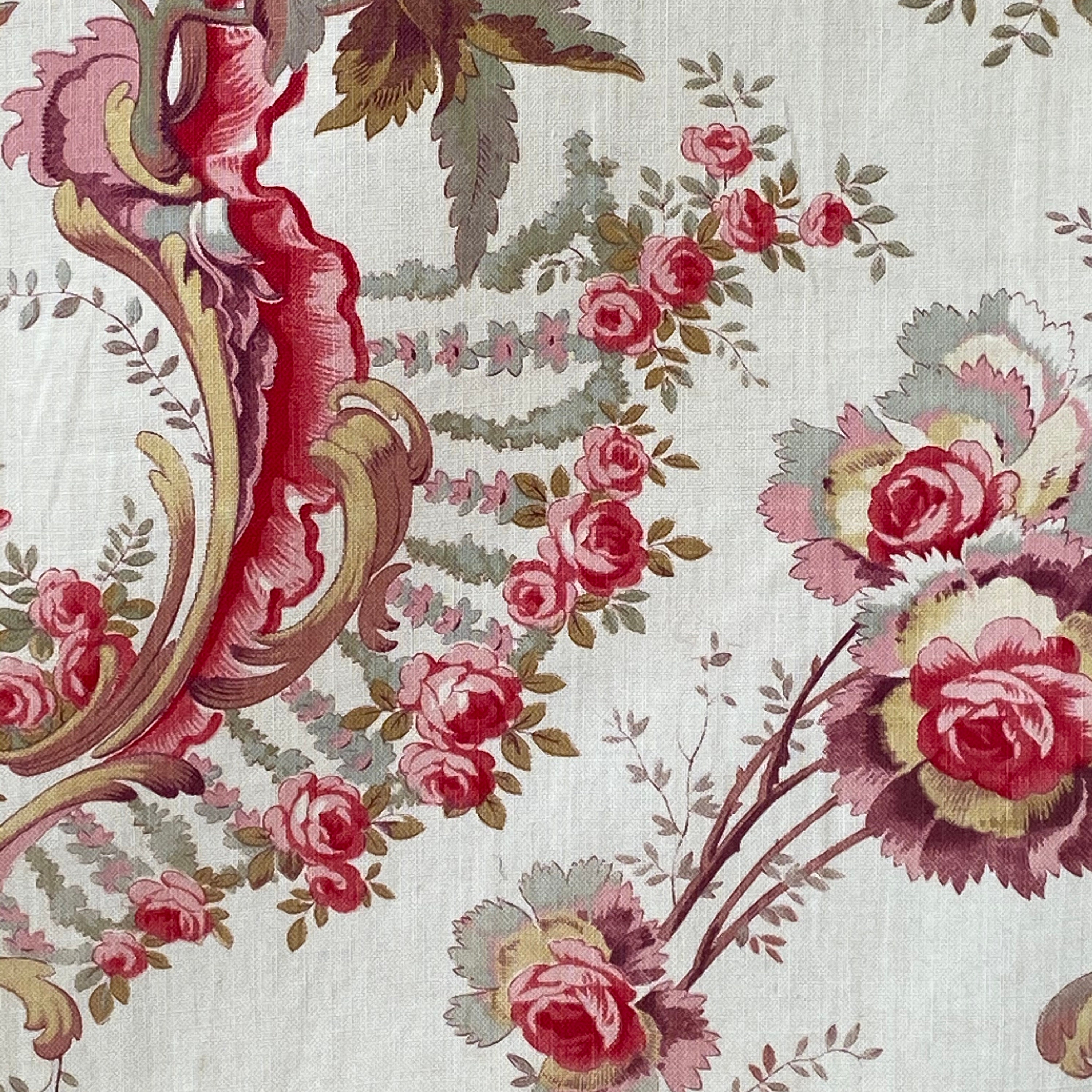 Antique French Floral Fabric C 1870 Printed Cotton Rococo - Etsy