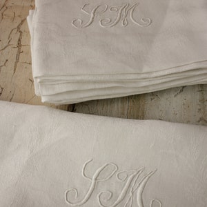 Antique French Set of 5 Large White Napkins Hand Stitched Monogram ...