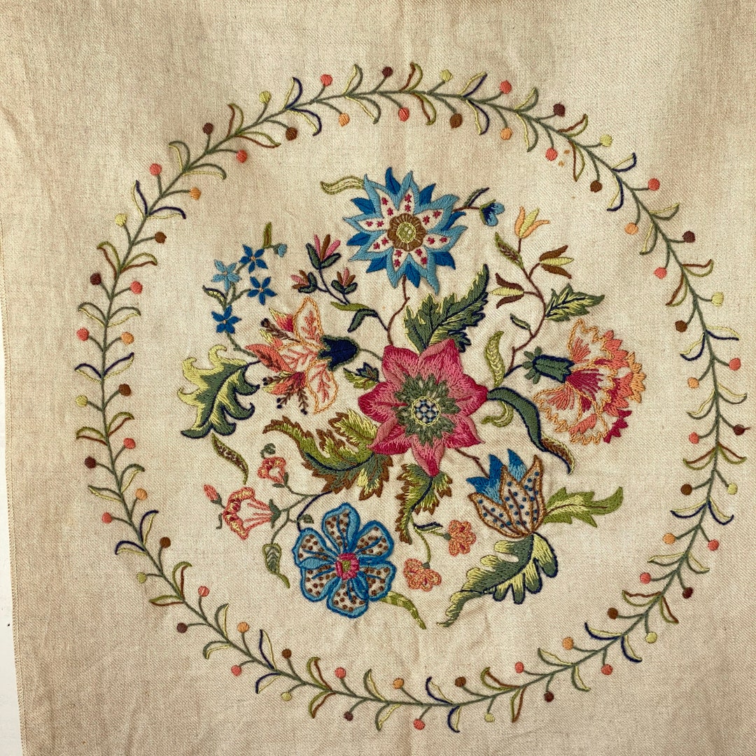 Instant Pillow 1940's Hand Embroidered Textile on Twill - Etsy
