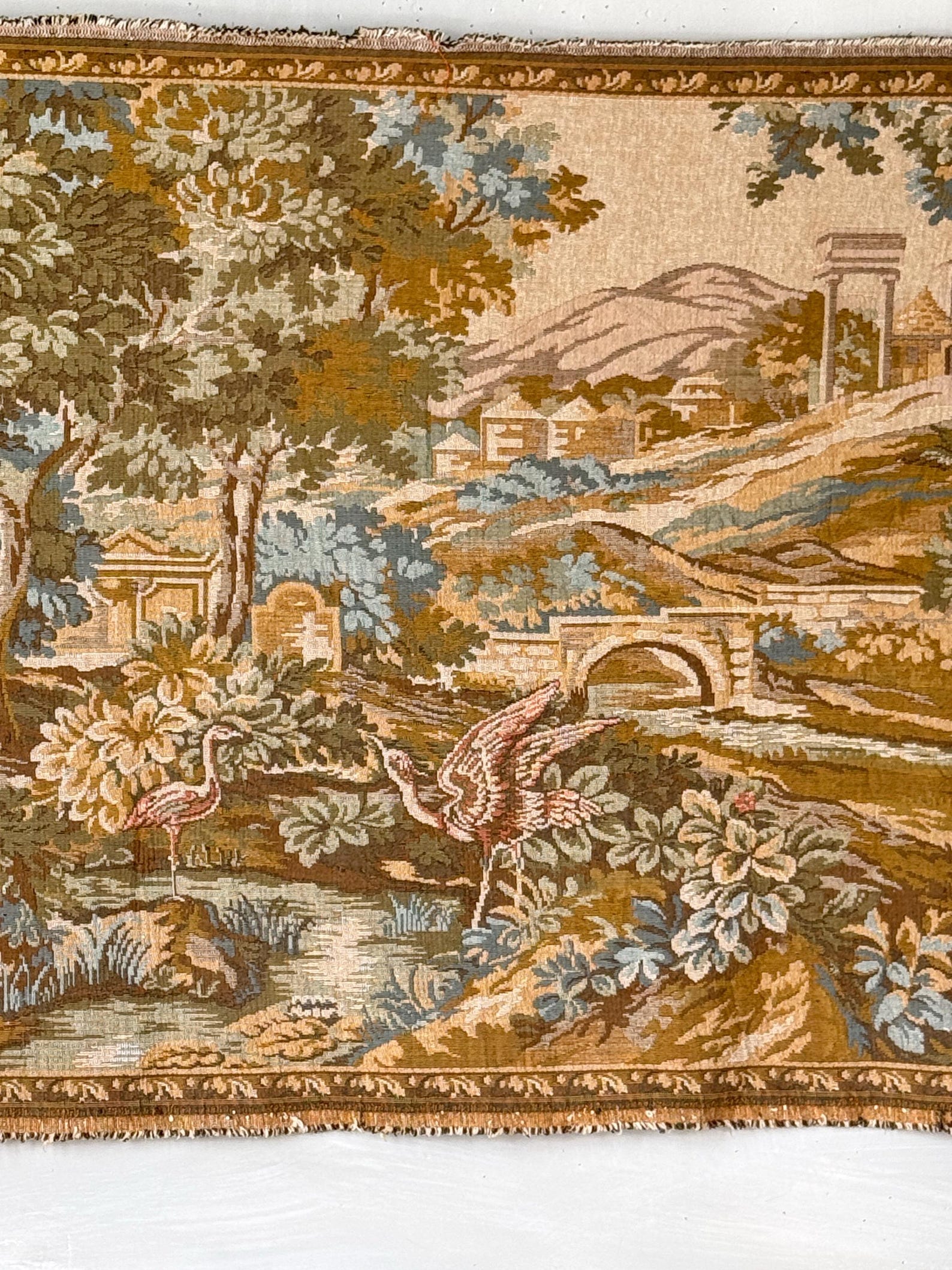 64x30 Vintage French Woven Tapestry Medieval Castle Hunting Scene ...