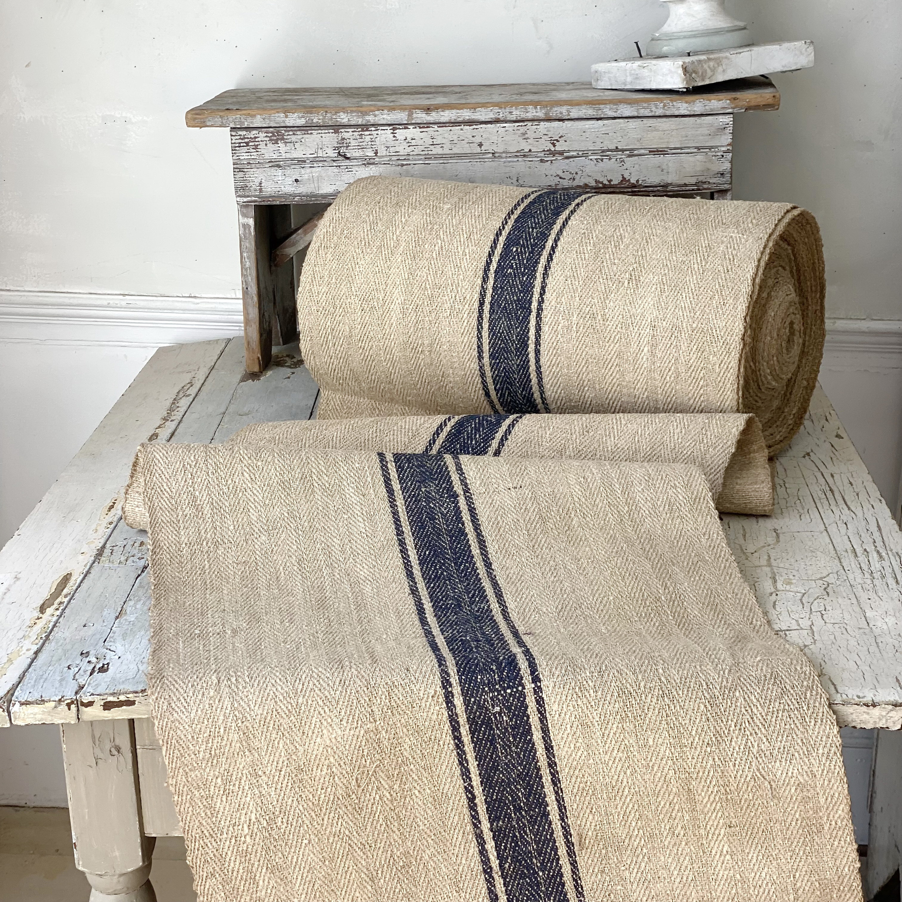 Antique Hemp Stair Table Runner BY THE YARD Dark Indigo Blue Stripes ...