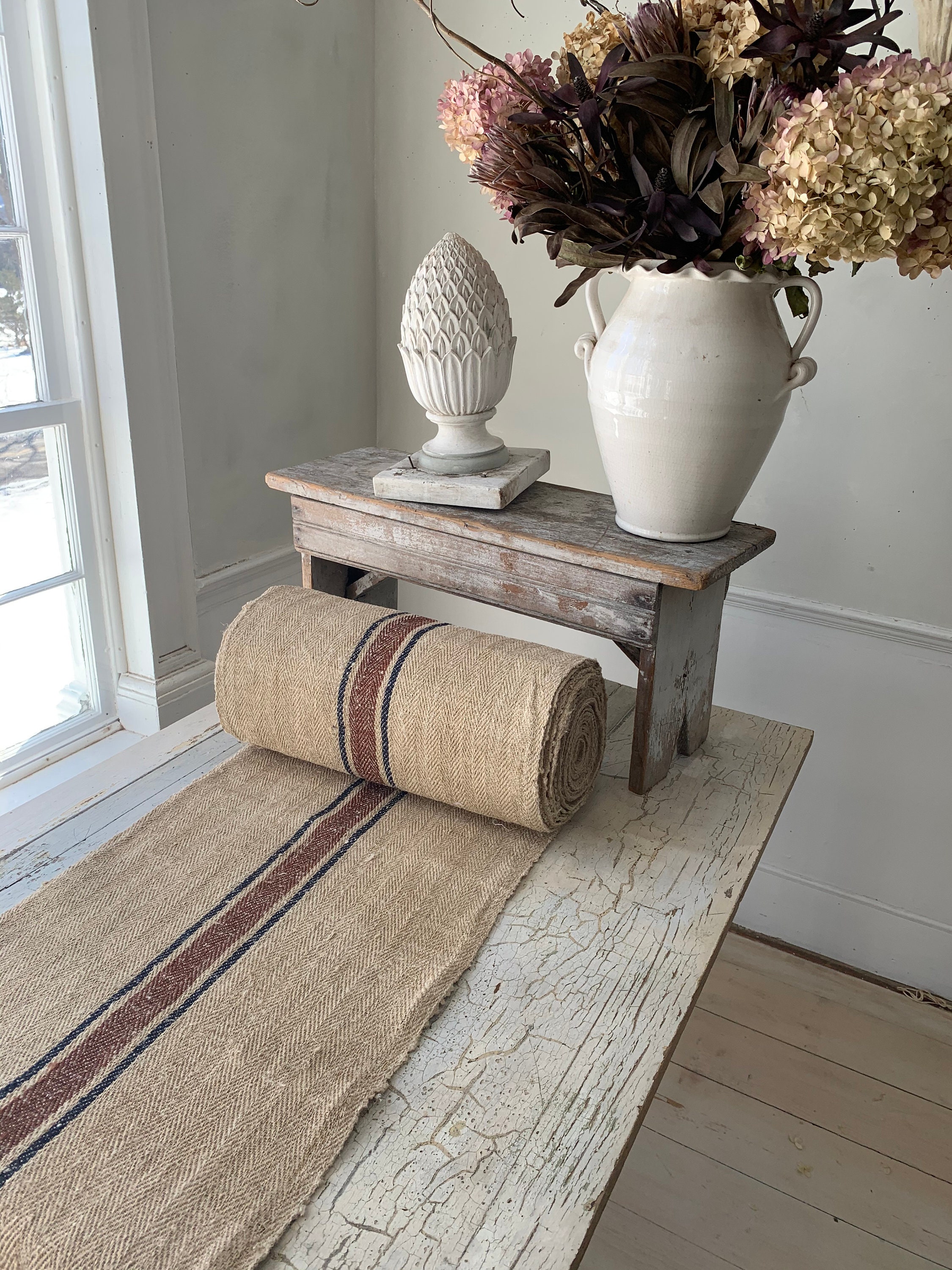 Antique Hemp Table Stair Runner Caramel Stripes Homespun Heavy - Etsy