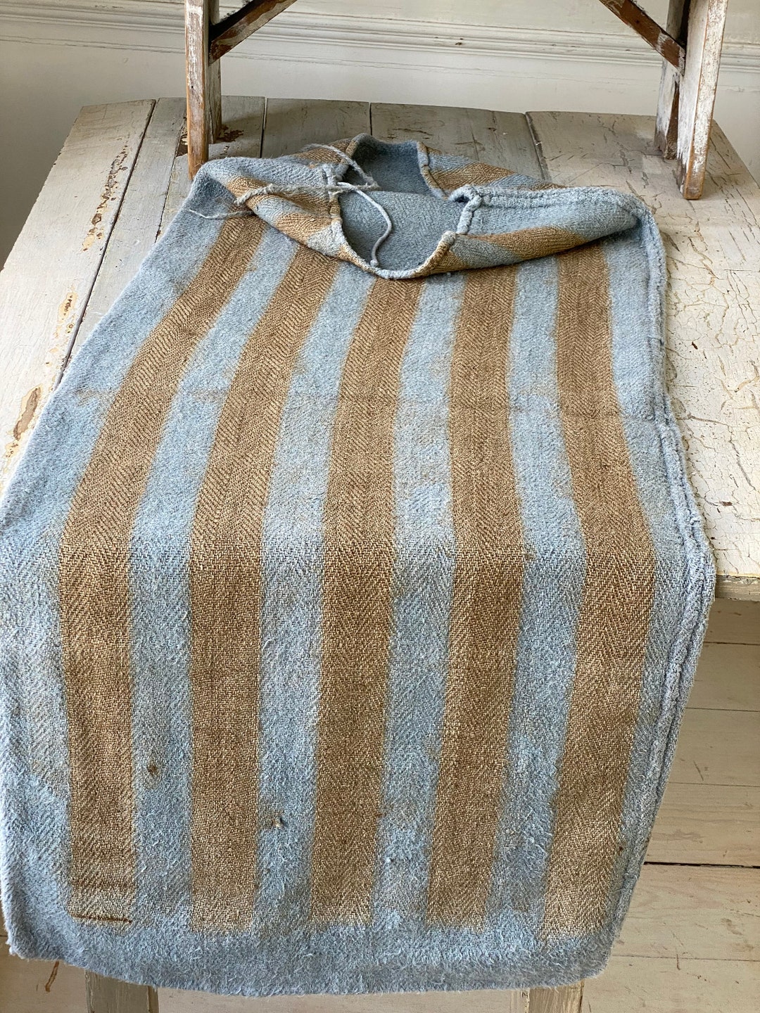 Blue Tan Stripe Sack Grainsack Upcycled Eco-friendly Farmhouse Country ...