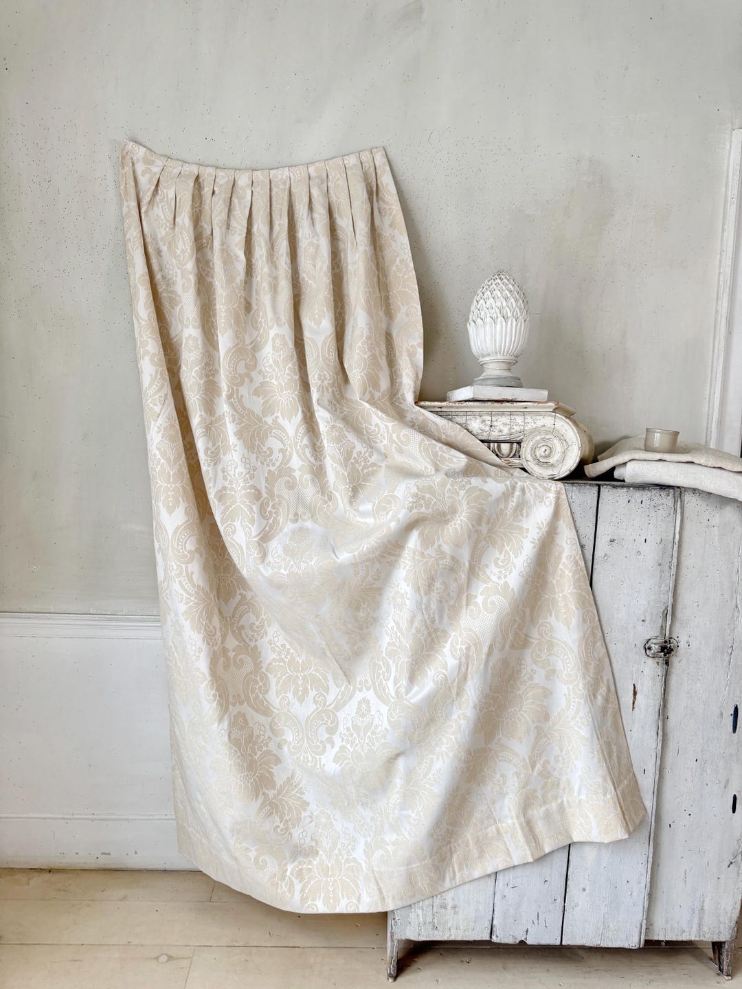 79x56 ( 2 Avail) Vintage French Damask Curtain Cream Tone on Tone ...
