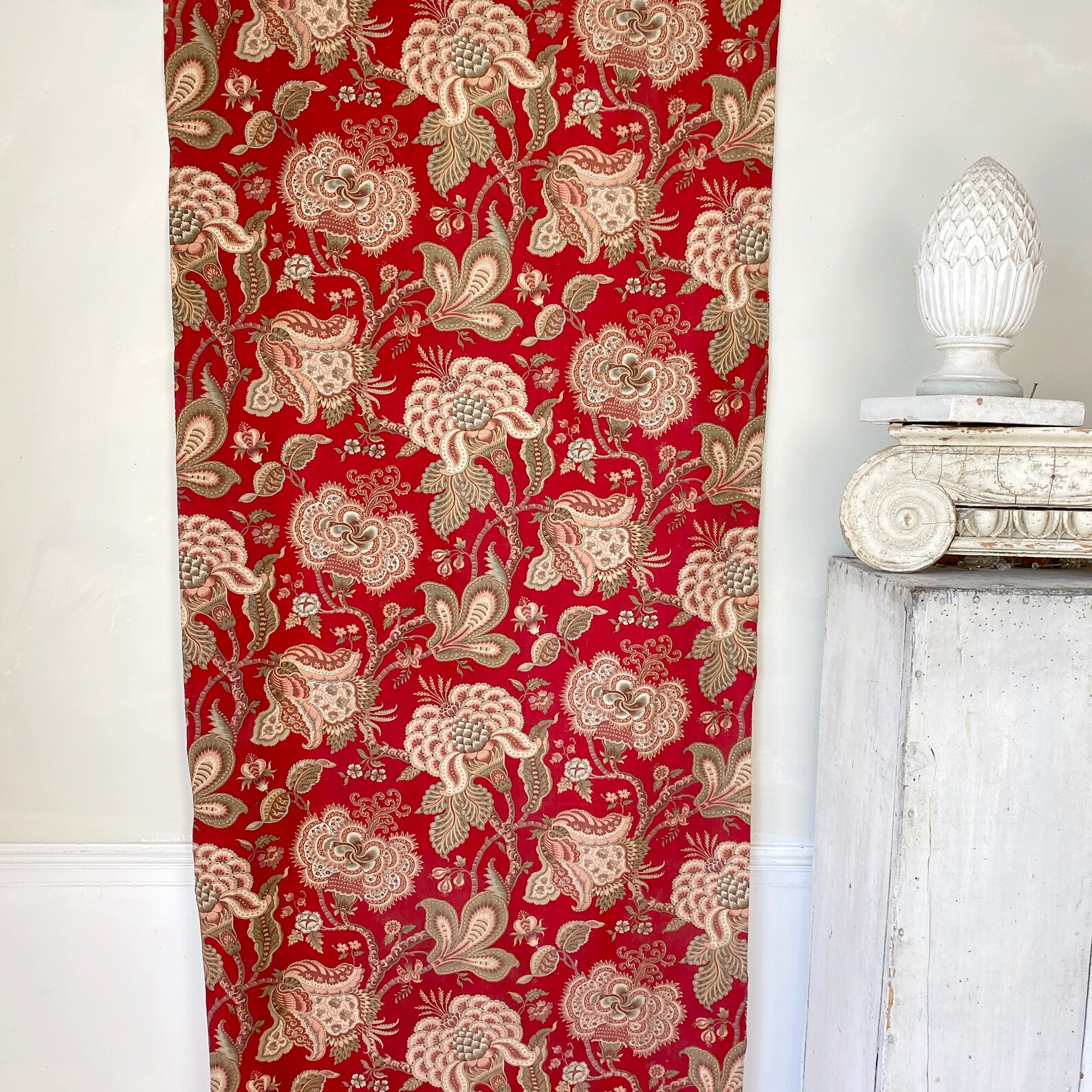 1880 Antique French Fabric Red Indienne Mulhouse Material Upholstery ...