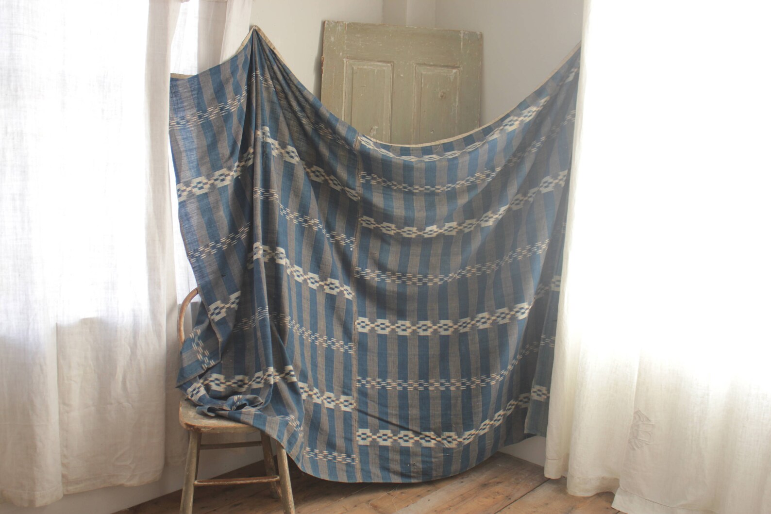 Beautiful Ikat Antique French Blue Curtain Indigo Hand Woven Cotton ...