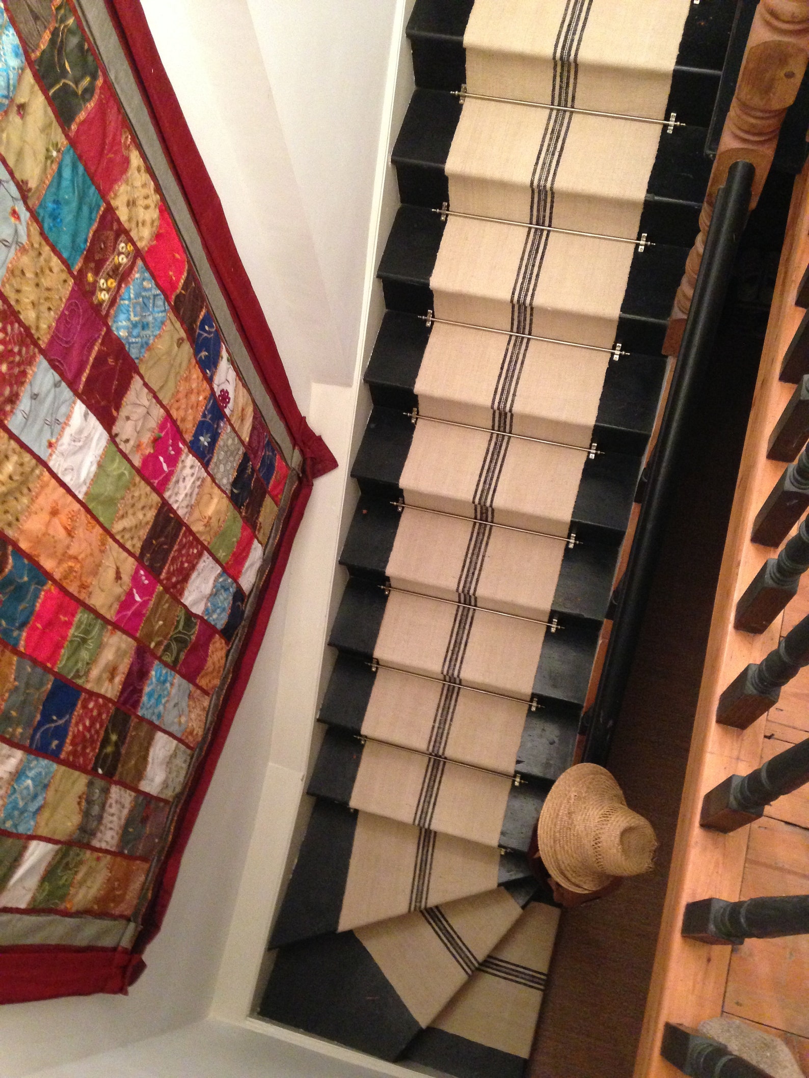 Organic Stair Runner Hemp Grain Sack Fabric Blue / Purple Stripes ...