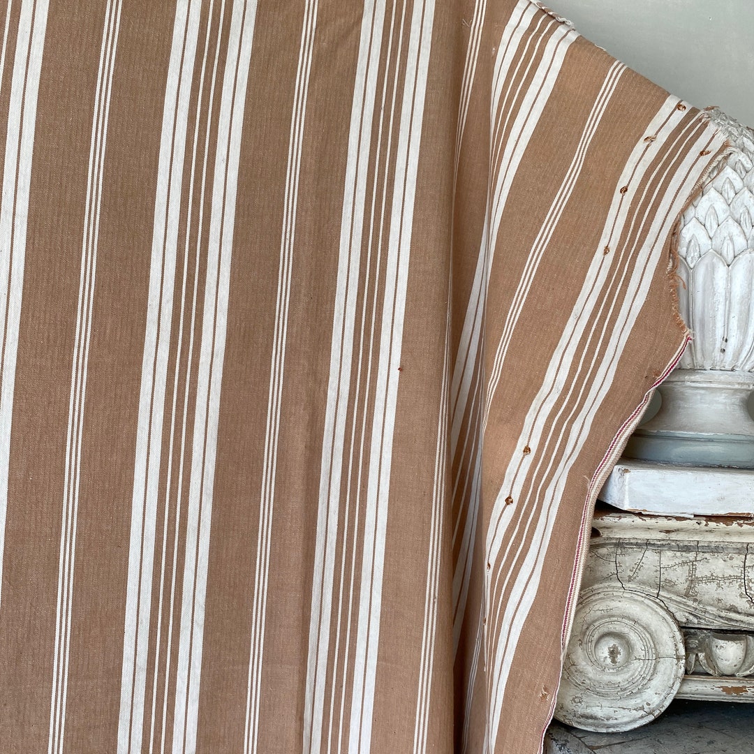 Khaki French Ticking Cotton Vintage Fabric 1900s Material Pillows ...