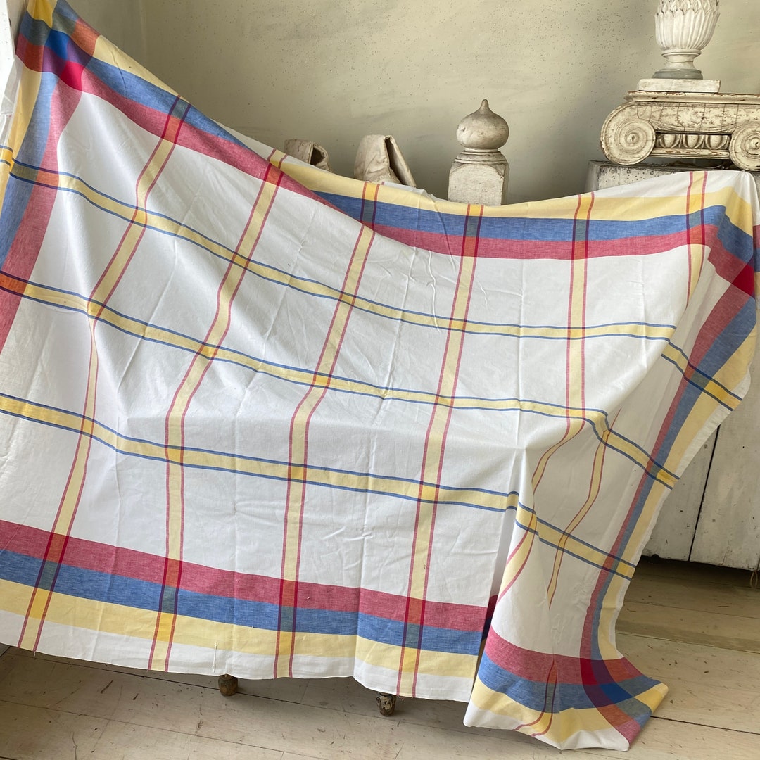 92 X 60 NL Monogram Vintage French Striped Red Orange Tablecloth Cotton ...