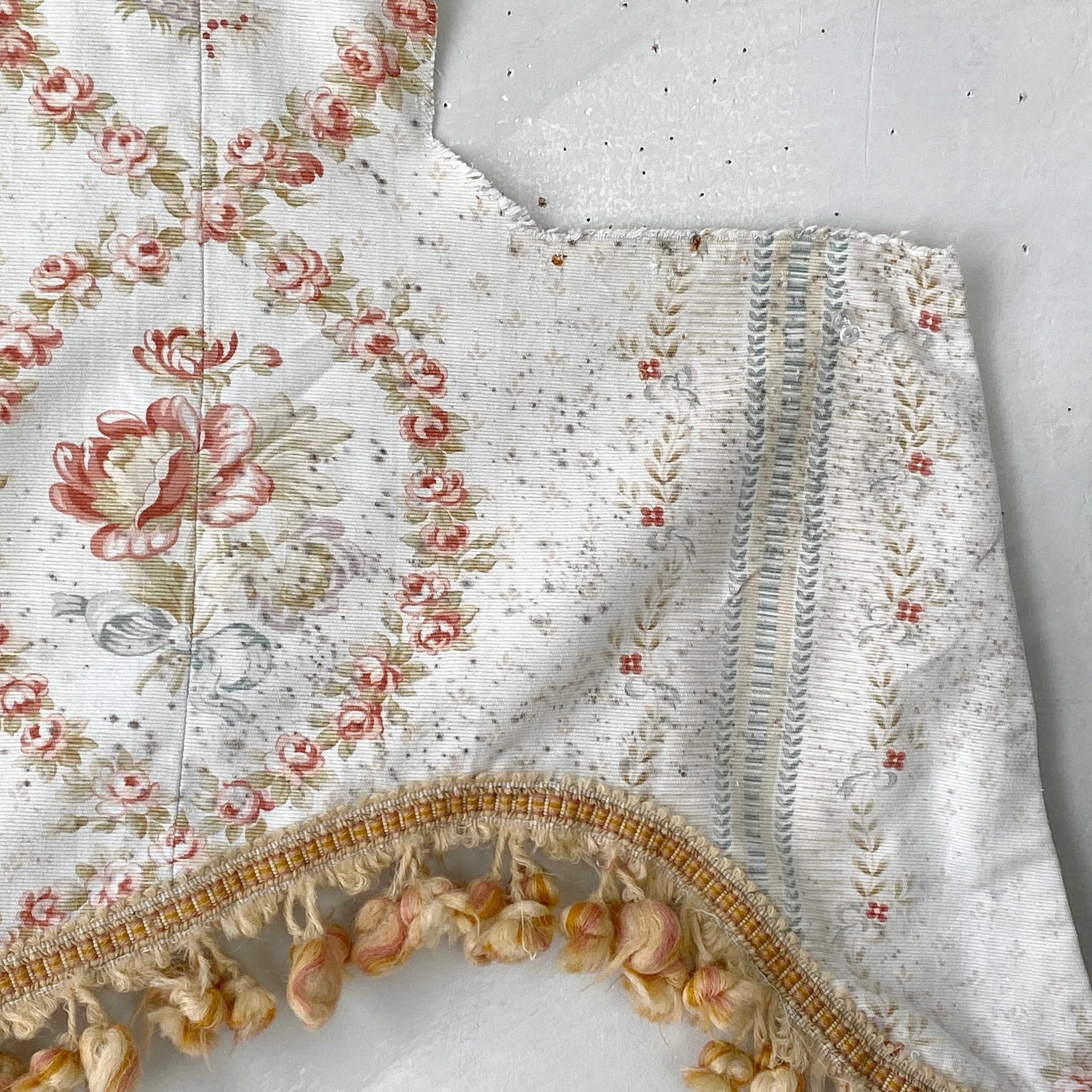 Festoon With Trim Faded Floral Antique French Fabric Floral and Stripe ...