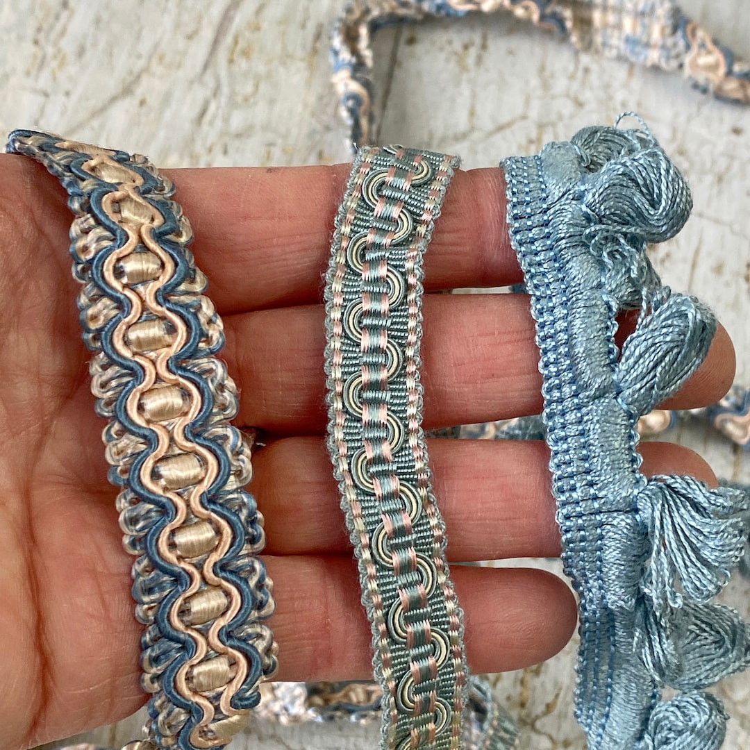 16.5 YARDS Vintage French Blue Trim Gimp Bobble Tassel Silk ...