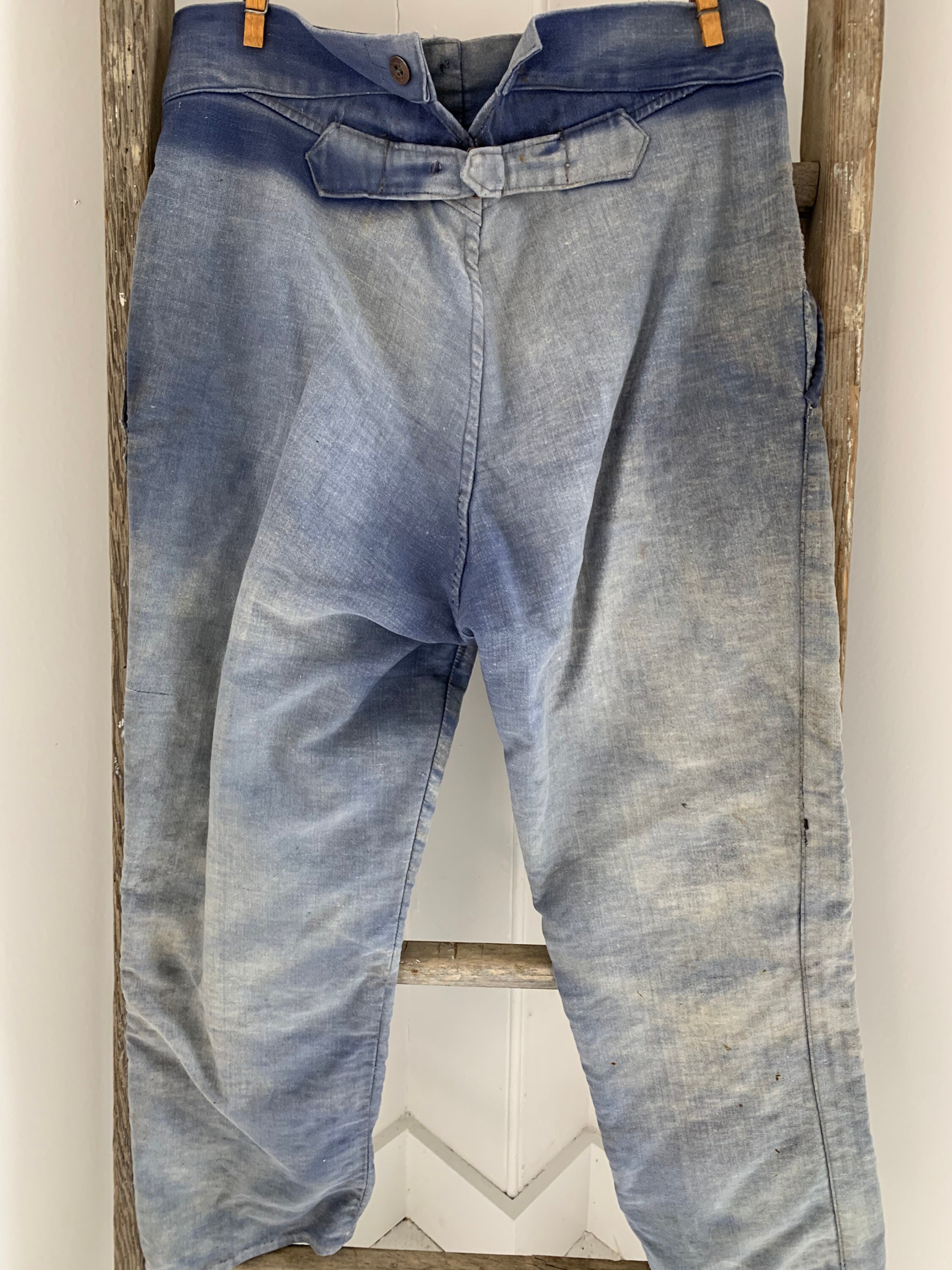 Vintage Pants Patched French Workwear Blue Moleskin Denim | Etsy