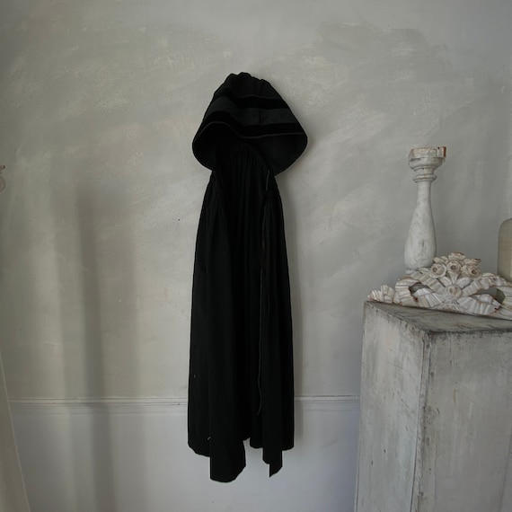 AMAZING Hooded Antique Cloak Cape French black wool V… - Gem