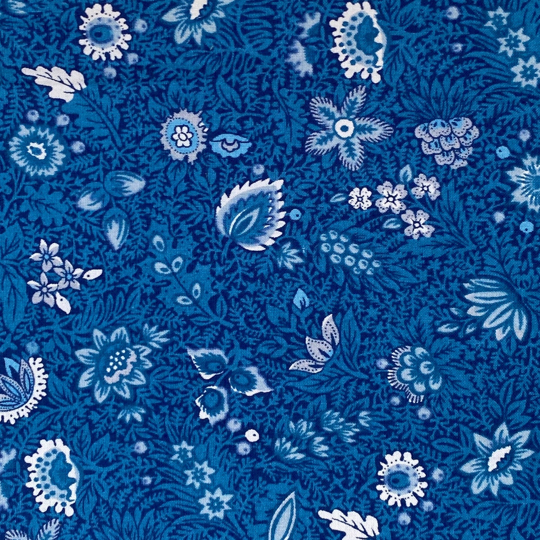 Vintage 1940's Blue Small Scale Floral French Fabric Heavy Weight ...