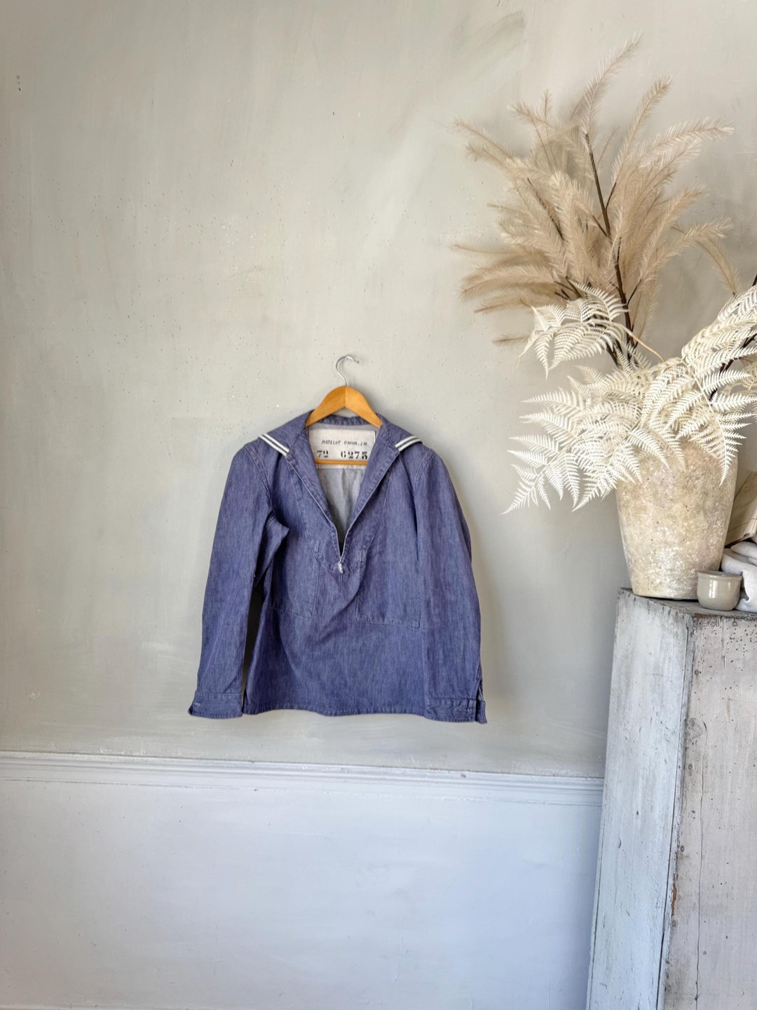 Denim French Vintage Faded Sailor Shirt Long Sleeved French 1940's Navy ...