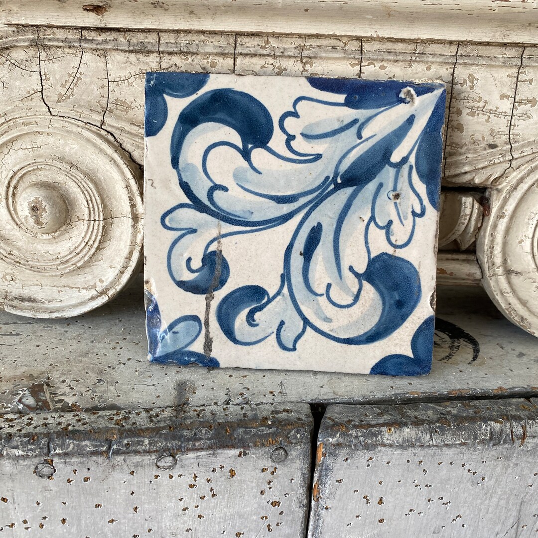 17th Century 1600's Antique Blue Portuguese Tile Handmade Hand Painted ...