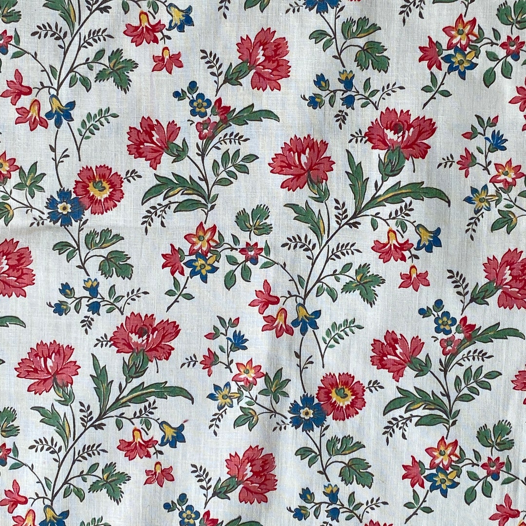 Vintage French Carnation Fabric Material 1920's - 1930's Country ...