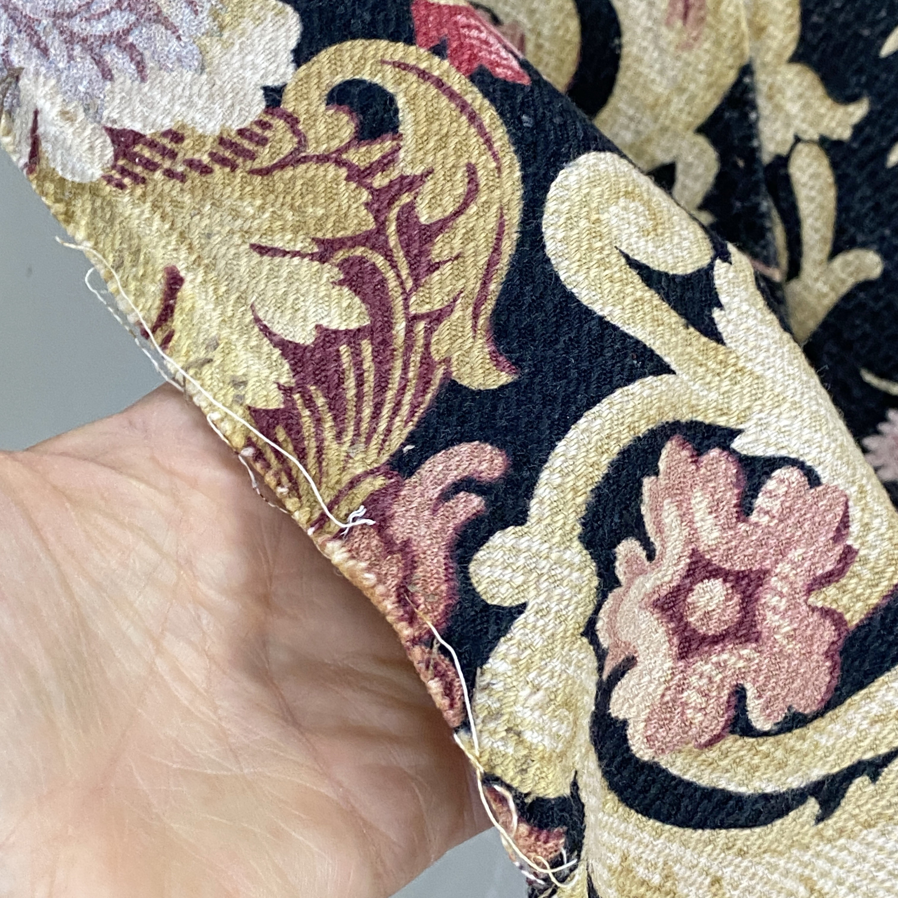 French Antique Fabric 1880 Heavyweight Twill Weave 1880 Black Pink ...