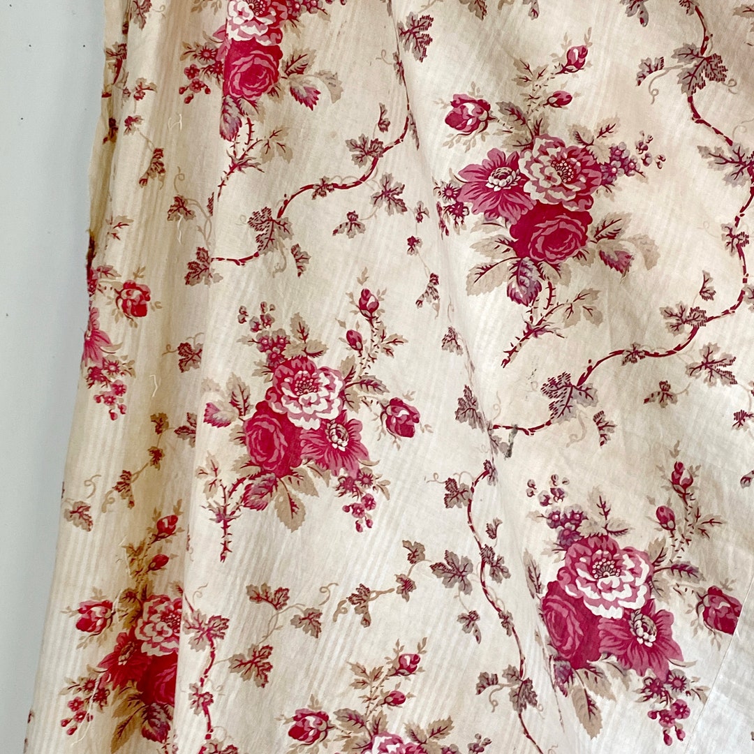 Timeworn Chintz Antique Fabric PINK 1850 Faded Roses Beige 19th Century ...