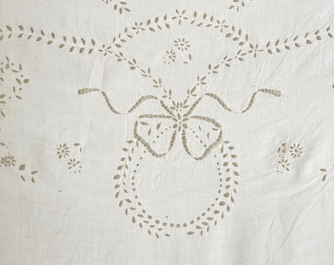 Whitework Cut Work Vintage French Sheet Half Turn Down With Lace Hand ...