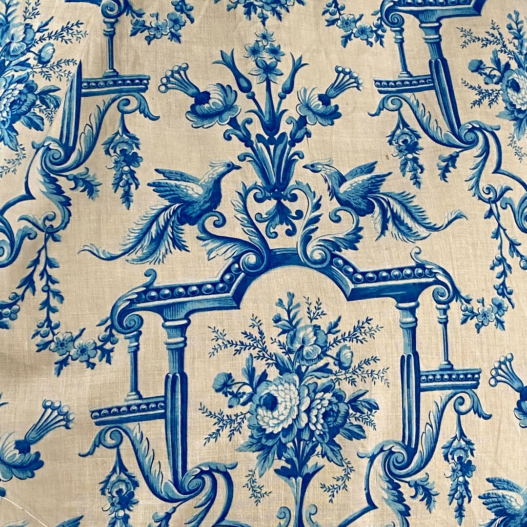 132 X 32 ~ 1870 AMAZING HUGE Antique French Prussian Blue Curtain Drape ...