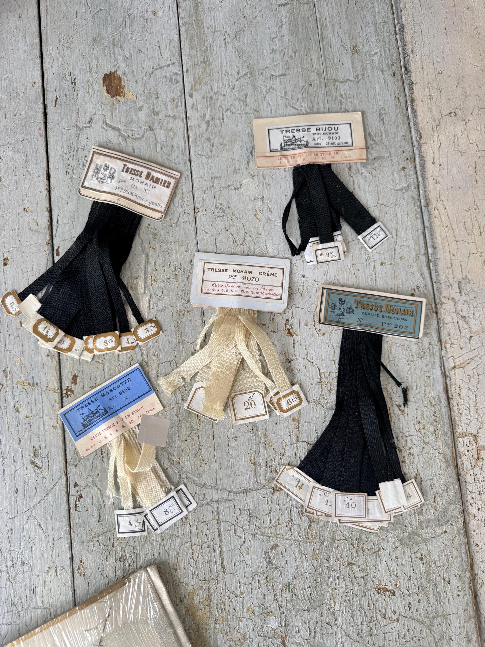5 RARE Antique Tresse Bijou Mohair Sample Swatches Passementerie Trim ...
