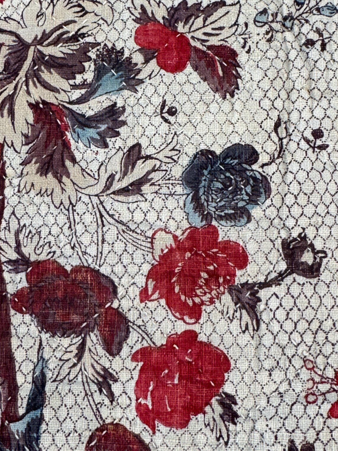 82x23 18th Century French Wood Block Printed 1700's Quilted Quilt ...