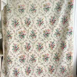 Cheerful Antique 1950s French Floral Bouquet Cotton Fabric Romanex the ...