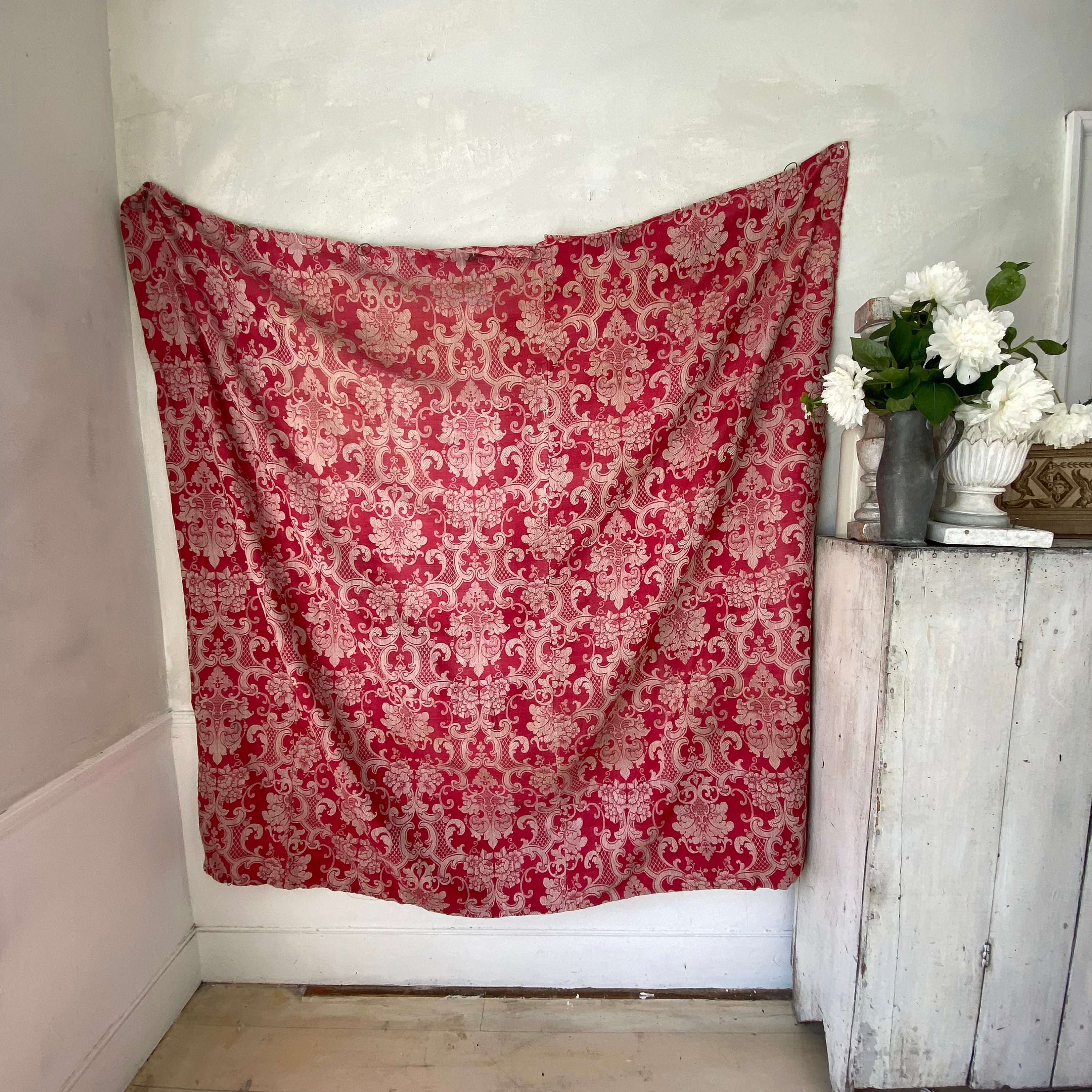 Antique French Red Damask Fabric 1850 Fabric Upholstery Curtain Fabric ...