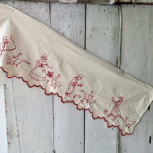 8.5 FEET French Red Antique Redwork Embroidery Embroidered Farm Animals ...