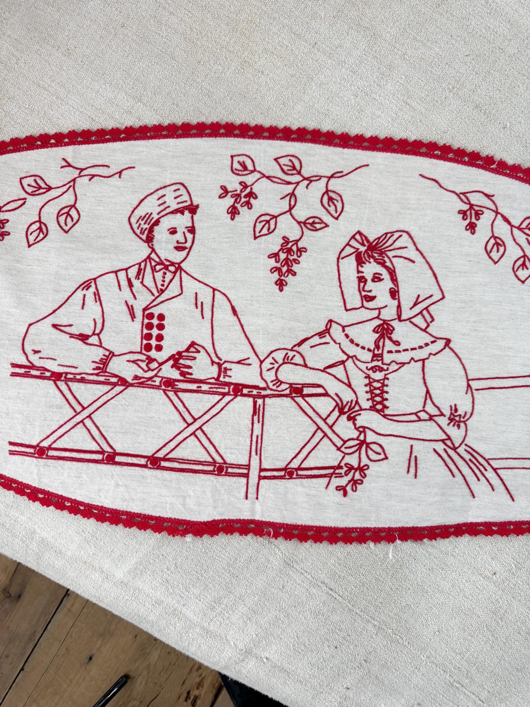 29x13 Blue Alsace Vintage Alsacian Embroidered Handmade Unique Birthday ...