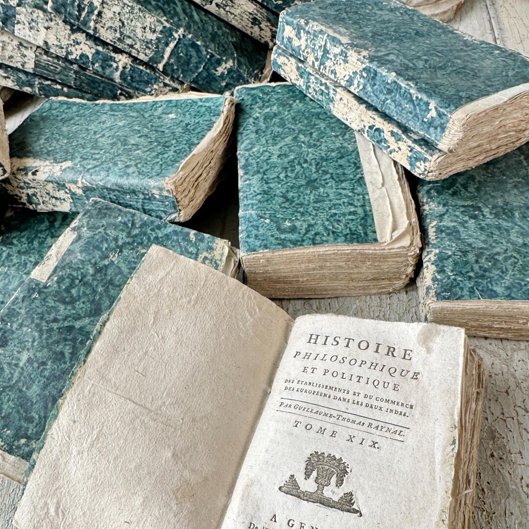 1795 Set 5 Antique French Books History Philosophy Teal Marbled Paper ...