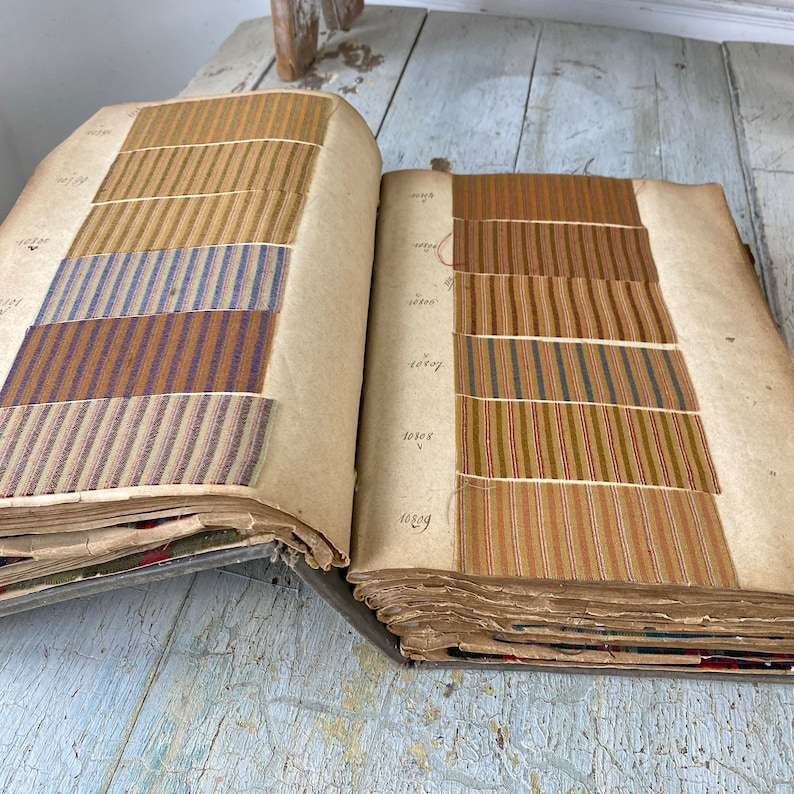 French Antique Pattern Sample Book Woven Fabric Document Historical ...