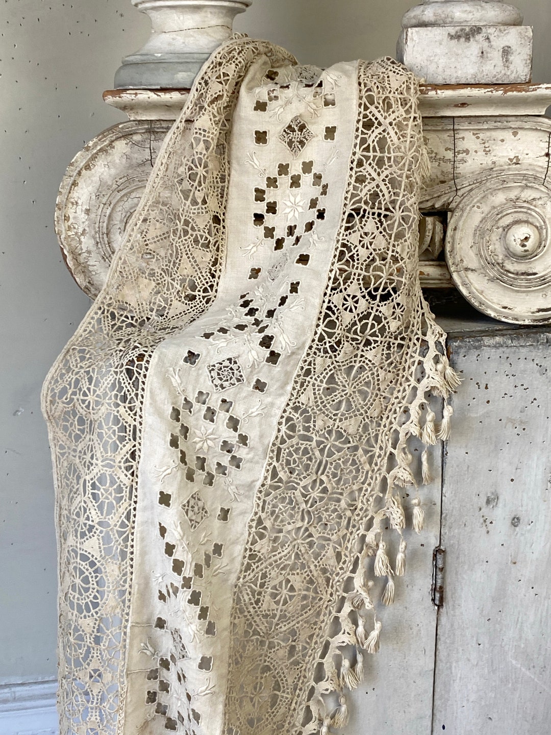 French Antique Lace Table Runner Tablerunner Handmade Linen From France ...