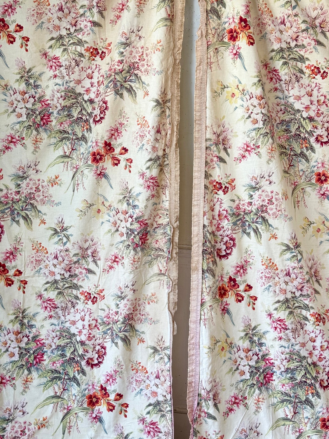 105x41 2 TWO 1930's SET Antique French Printed Drapes Paul Dumas ...
